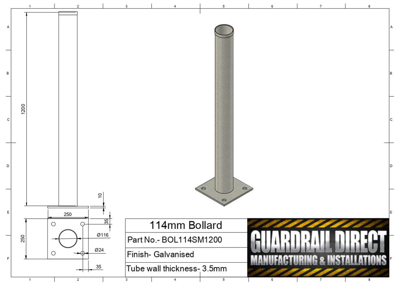 114mm Surface Mounted Bollard – Guardrail Direct
