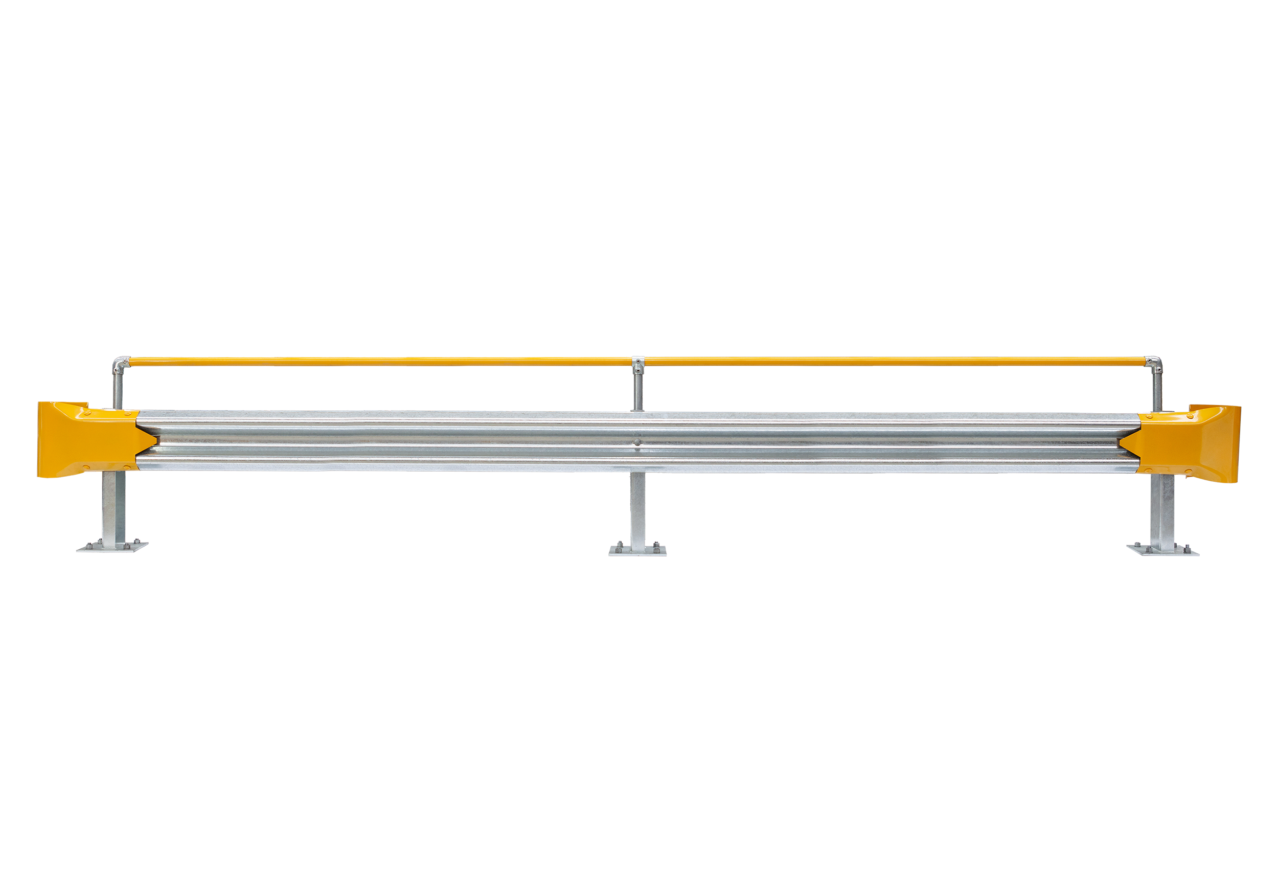 5m Guardrail kit with yellow bullnoses and handrail